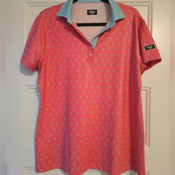 Waggle | Tops | Coral Polo Shirt With Light Blue Accents | Poshmark